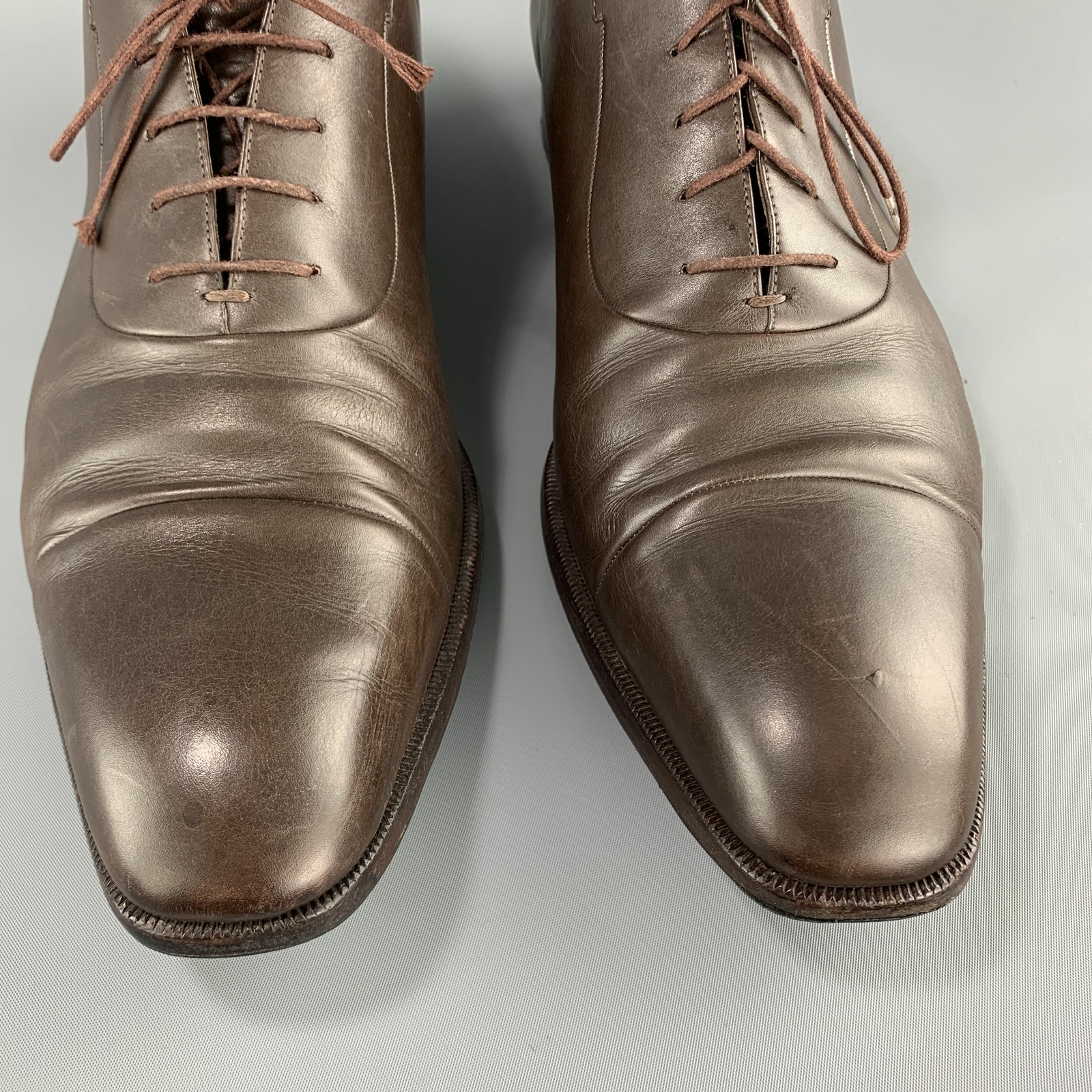 A. TESTONI Size US 13 / UK 12 Brown Leather Cap Toe Lace Up Shoes | eBay