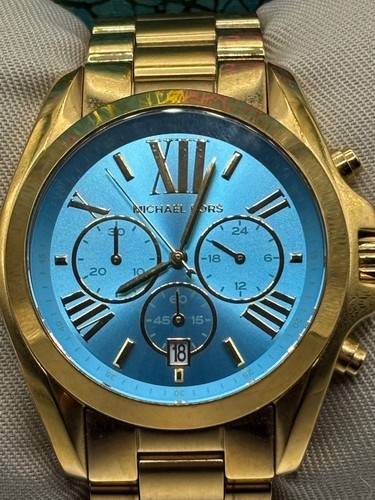 Michael Kors Gold-Tone Chronograph Watch With Blue Dial MK 5975 Needs ...