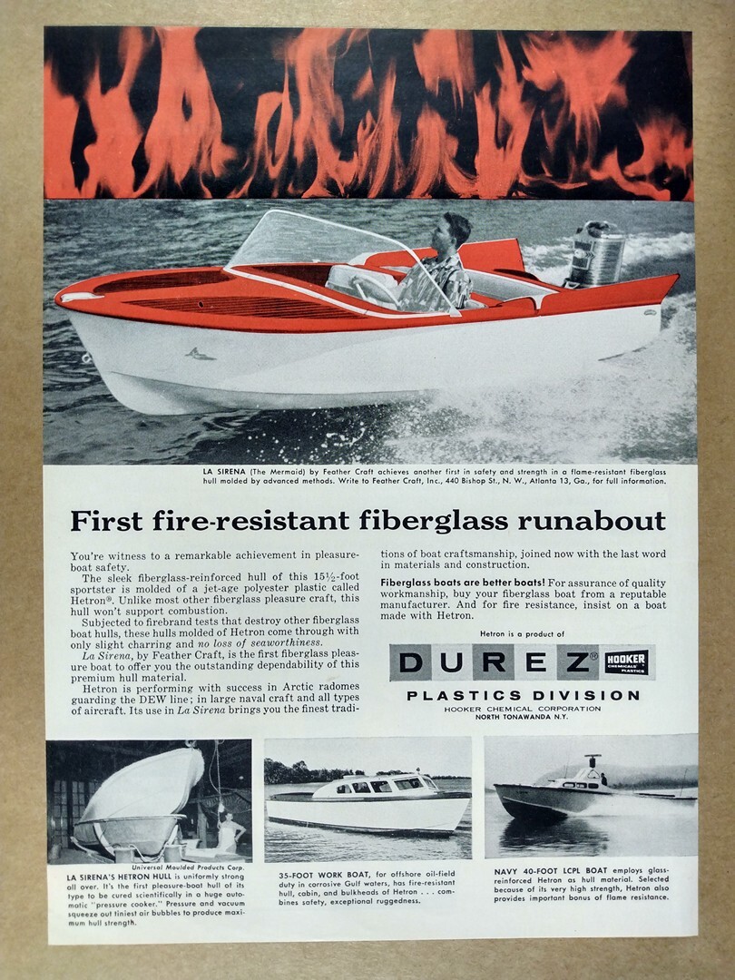 1958 Durez Hetron Plastic Feather Craft La Sirena Boat vintage print Ad ...