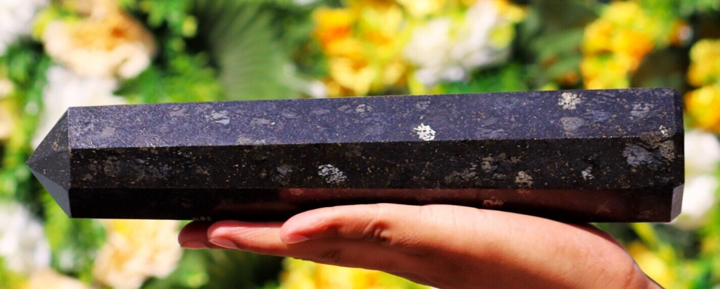 275MM Black Coppernite Crystal Healing Tower Chakra 8 Faceted Gemstone ...