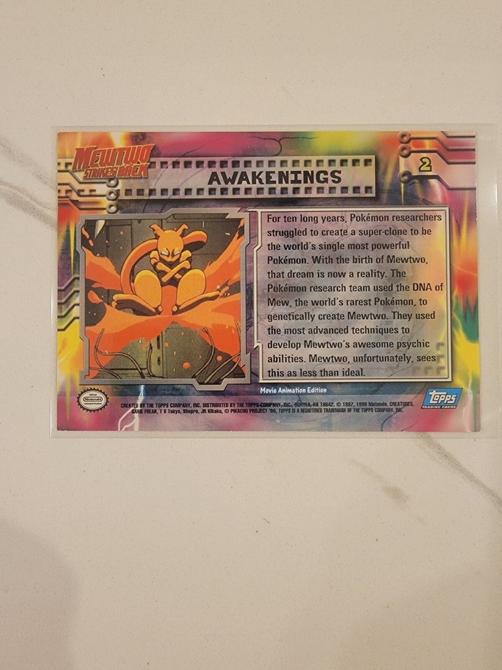 Pokemon Topps AWAKENINGS #2 Mewtwo Strikes Back Pokemon Card Blue Logo ...