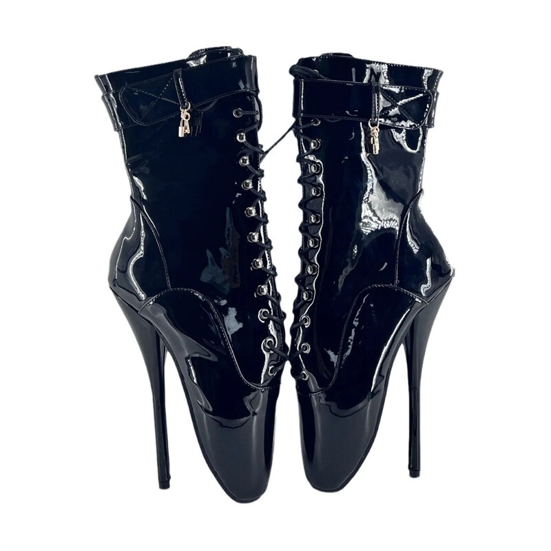 18CM sexy queen training goth ballerinas shackle ankle boots laces ...