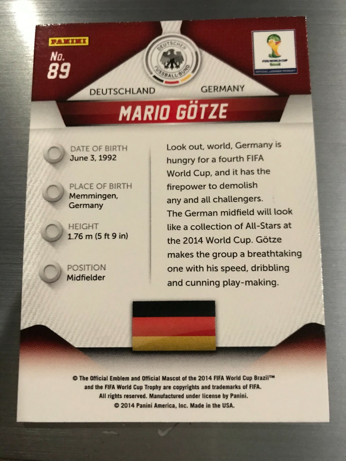2014 PANINI WORLD CUP PRIZM MARIO GOTZE GERMANY BAYERN DORTMUND AUTO ...