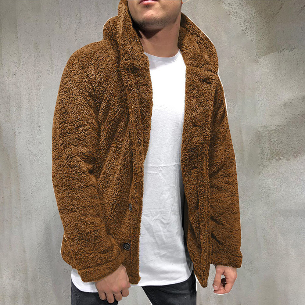 Mens Teddy Bear Fleece Coat Cardigan Winter Warm Hooded Jacket Hoodies ...