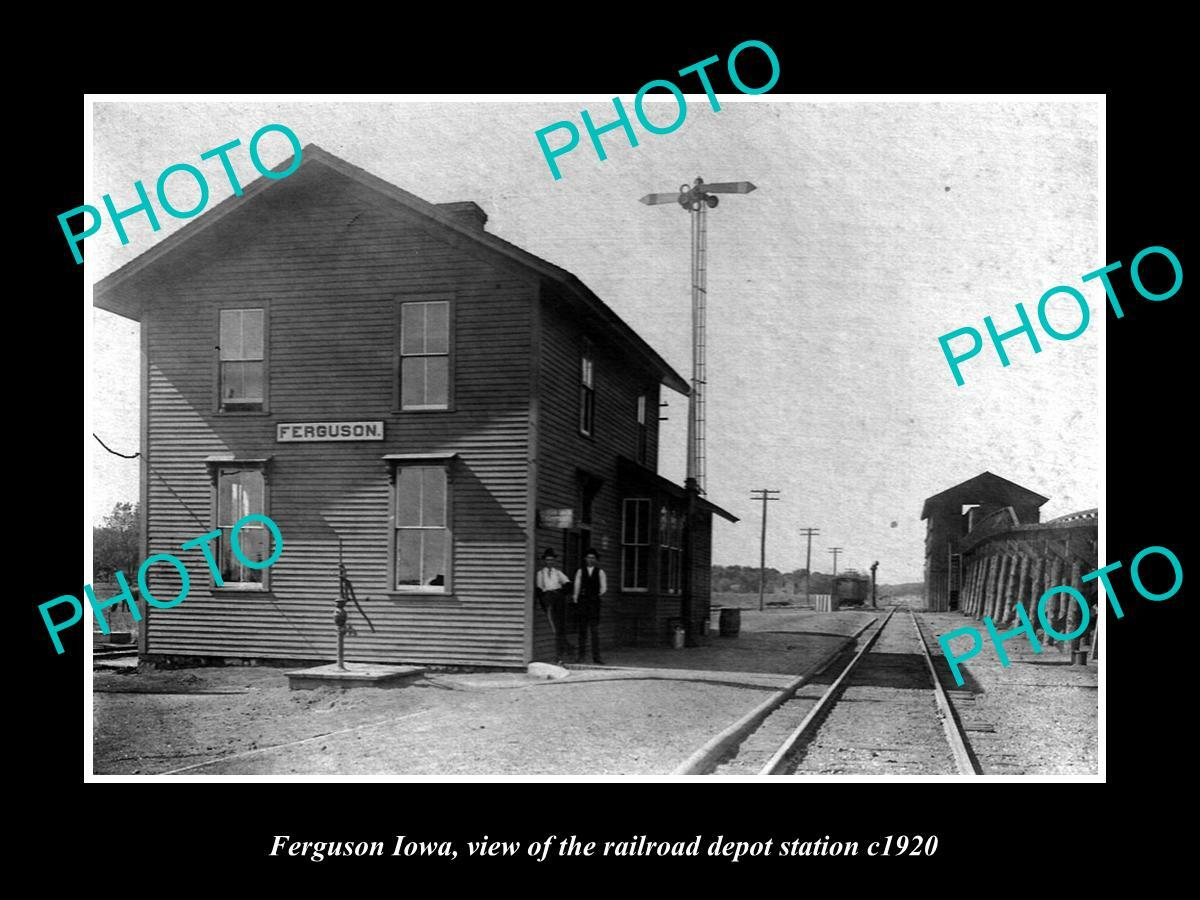 OLD POSTCARD SIZE PHOTO OF FERGUSON IOWA THE RAILROAD DEPOT STATION ...