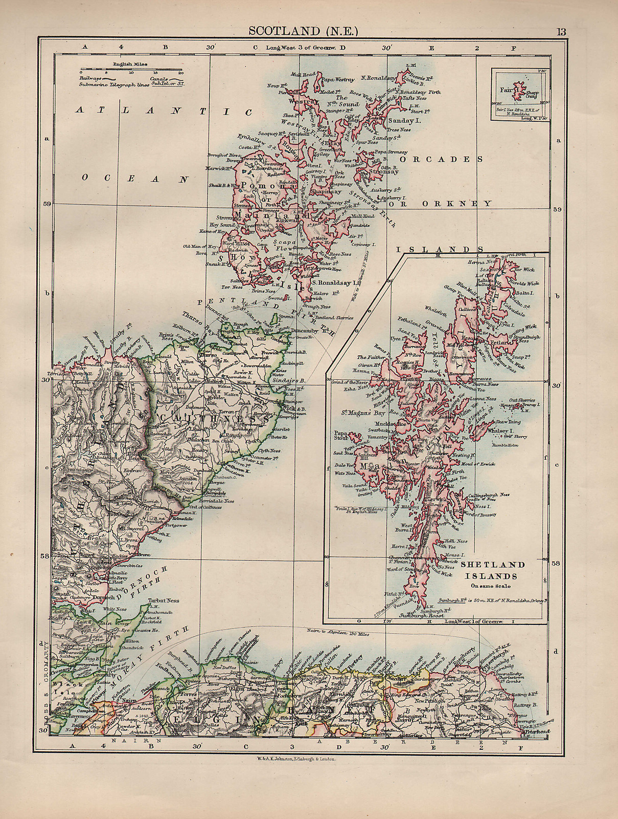 1902 MAP ~ SCOTLAND NORTH EAST ~ CAITHNESS SHETLAND ISLANDS ORKNEY ...