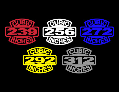 2 Y-BLOCK DECALS 239-256-272-292-312 CUBIC INCHES V8 1954-1964 EMBLEM ...