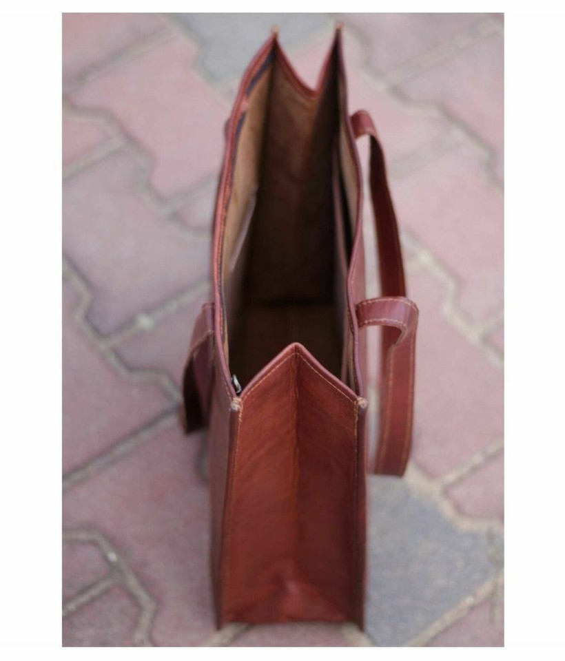 14X14 Women Vintage Looking Genuine Leather Tote Shoulder Bag Handmade ...