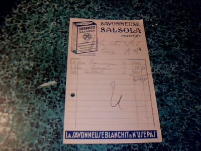 facture lessive savonneuse Salsola à Poitiers année 1936 | eBay
