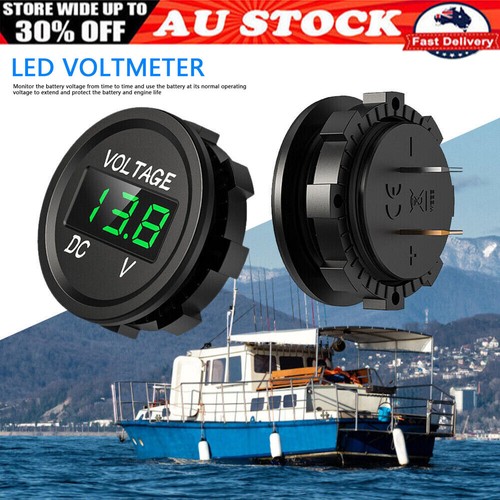 DC 12V-24V LED Digital Display Voltmeter Waterproof Round Voltage Gauge ...