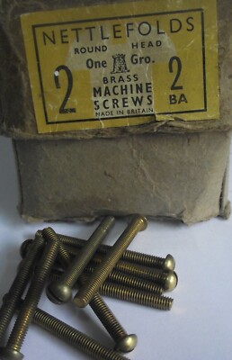 2BA x 2" -BRASS -ROUND HEAD MACHINE SCREWS SLOTTED-VINTAGE NETTLEFOLDS ...