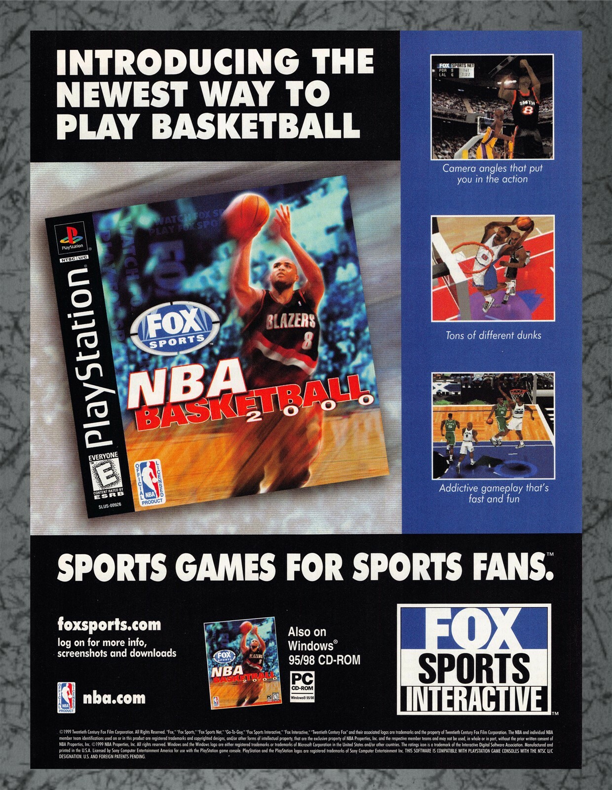 Fox Sports NBA Basketball 2000 Playstation 1 PS1 1999 Vintage Print Ad ...