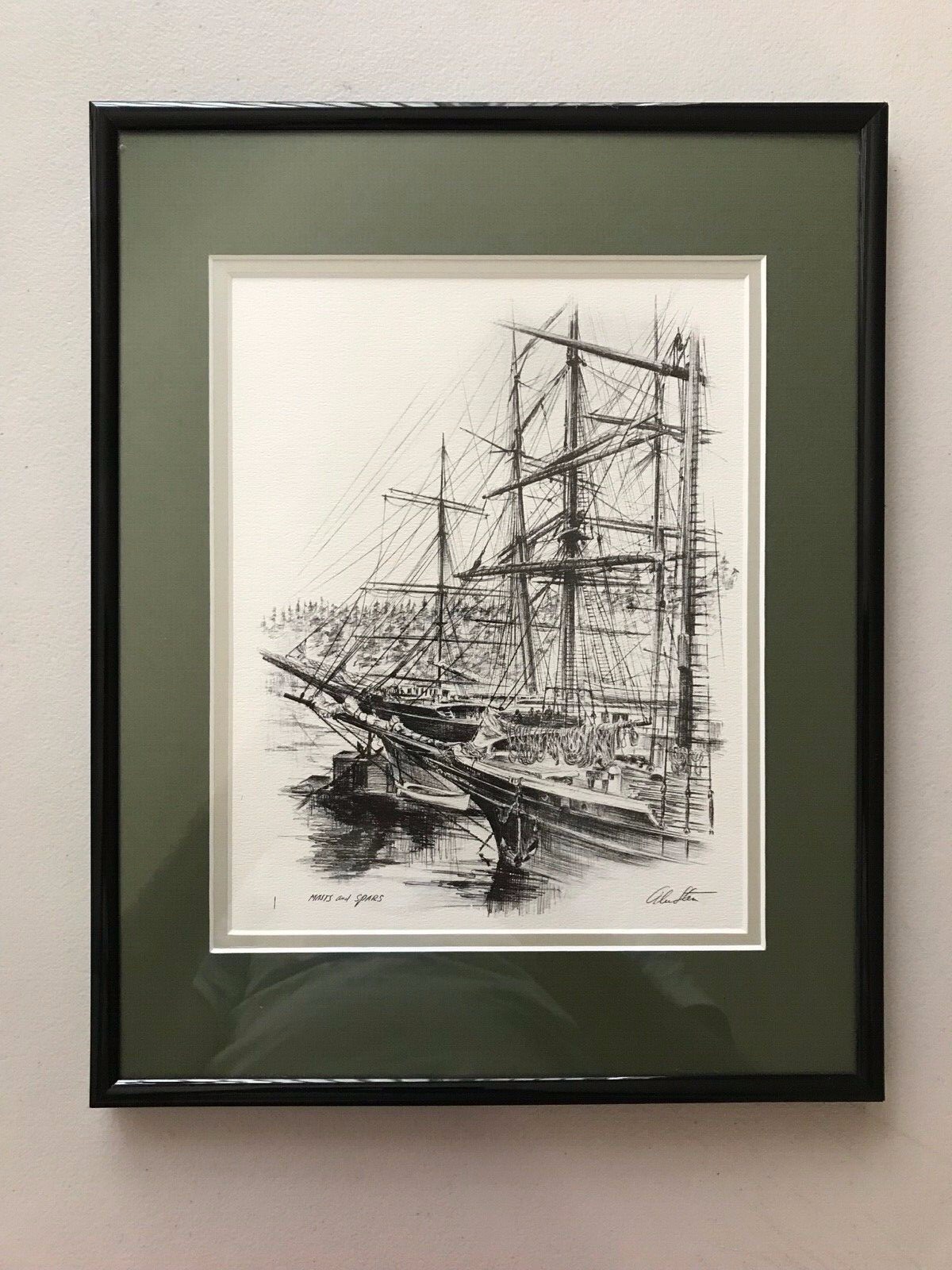 1970's Vintage "Masts and Spars" Lithography by Californian Artist ALEC ...