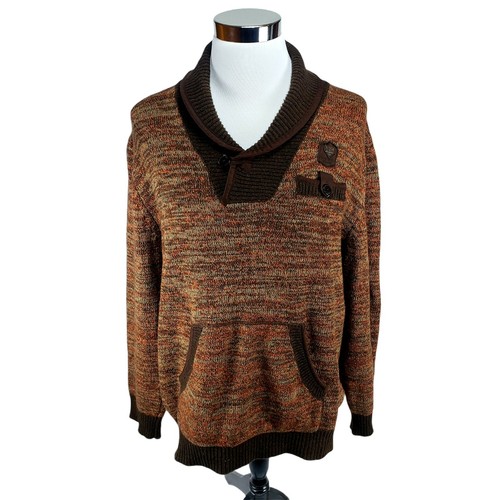 Parish Nation Sweater XL Brown Shawl Neck Pockets Unisex Pullover Elbow ...