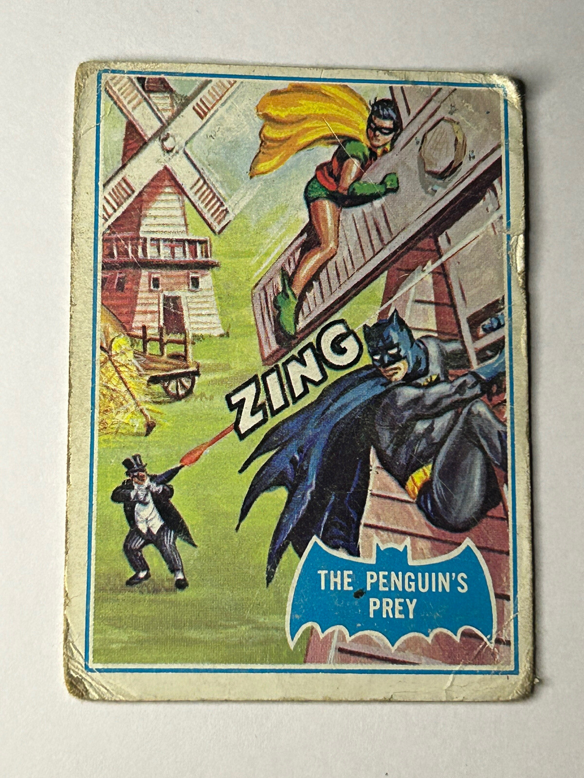 1966 Blue Bat Cowl Back Batman Trading Cards #18B The Penguin's Prey ...