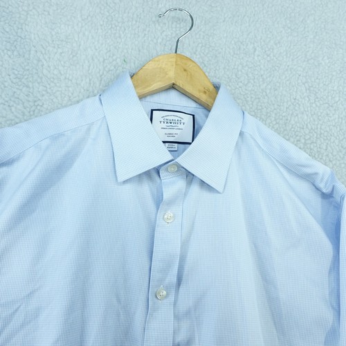 Charles Tyrwhitt Mens 17x35 Classic Fit Light Blue MicroCheck Dress ...