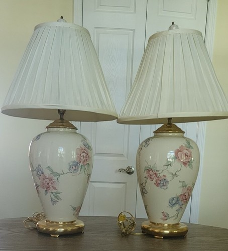 LENOX TABLE LAMPS - 2 Beautiful, Large Lamps w/Finial, Floral Pattern ...