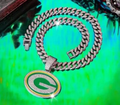 Green Bay Packers Fan Chain Iced out Team Necklace Gold diamond bling ...