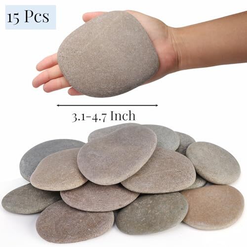 15 Pack Extra Large Flat River Rocks, 3.1-4.7 Inch Smooth Stones, Rock ...