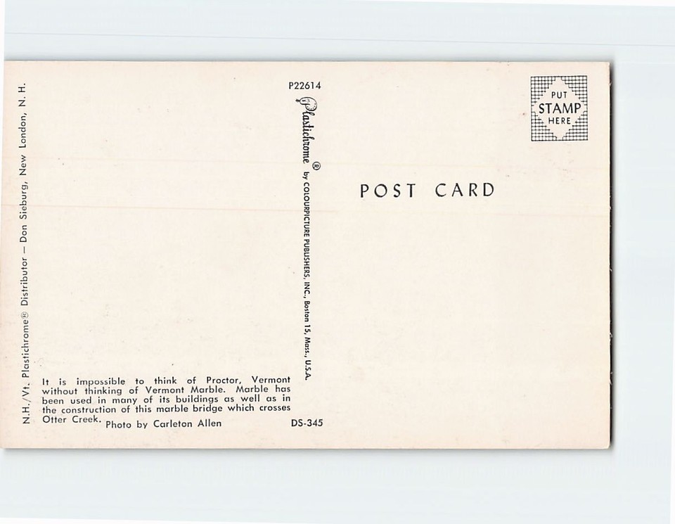 Postcard Vermont Marble Bridge Otter Creek Proctor VT USA North America ...