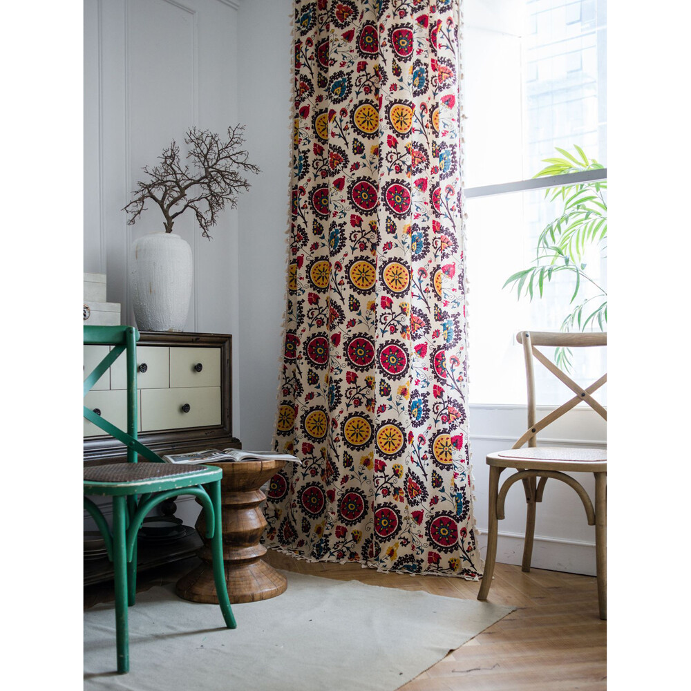 Boho Curtain Living Room Bedroom Ethnic Printed Window Treatment Drape ...