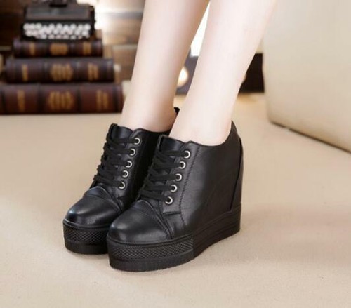 Women High Heel Hidden Wedge Platform Lace Up Pumps Casual Platform ...