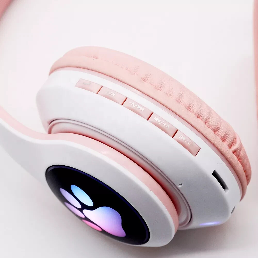 AKS-28 Wireless Over-Ear Headset with Cute Pink Cat Ear Design -Great ...