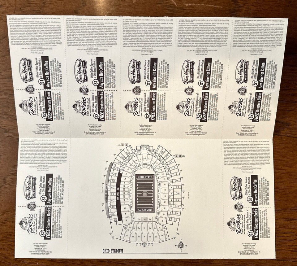 2016 OHIO STATE BUCKEYES 7 Game Season Ticket Sheet JOE BURROW debut ...