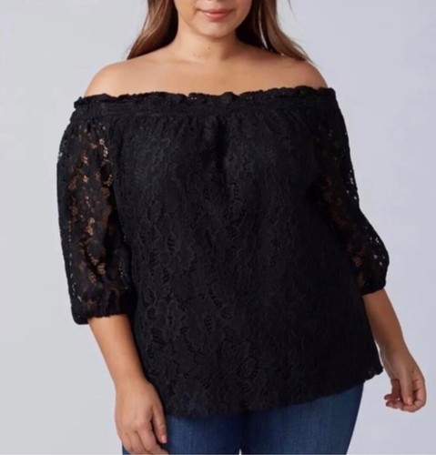 Lane Bryant Lace Black Off The Shoulder Blouse Gem