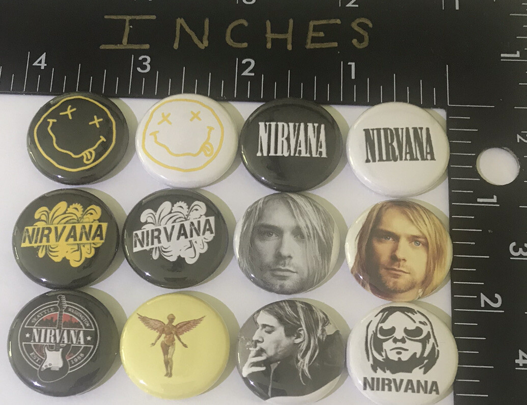 Nirvana 12 Pin Lot Pins Button 1 Inch Kurt Cobain Grunge Punk Rock ...