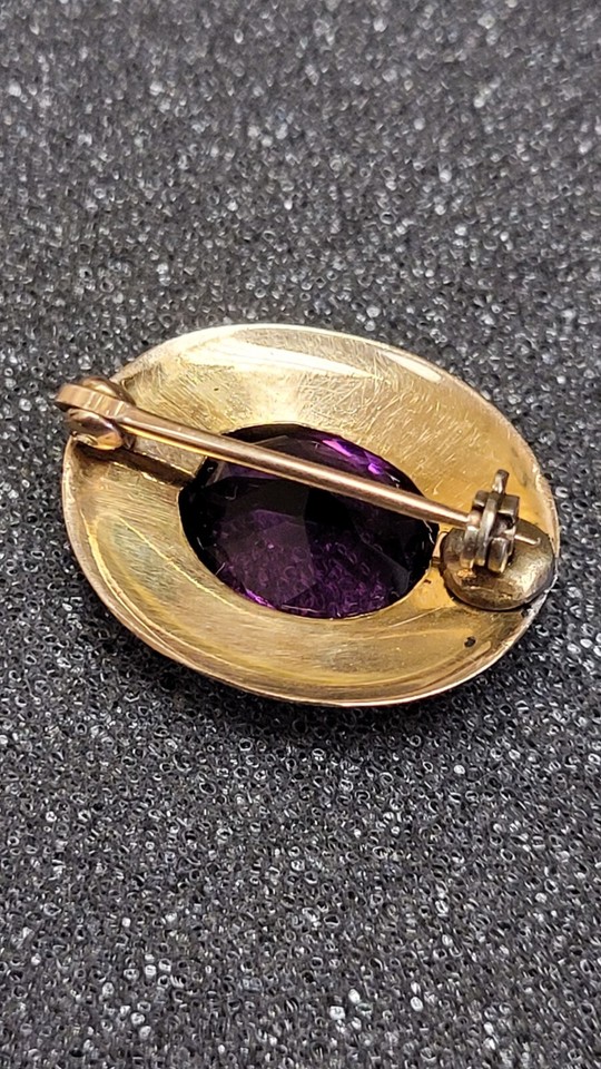 Vintage 10k Yellow Gold & Oval Amethyst Brooch Pin | eBay
