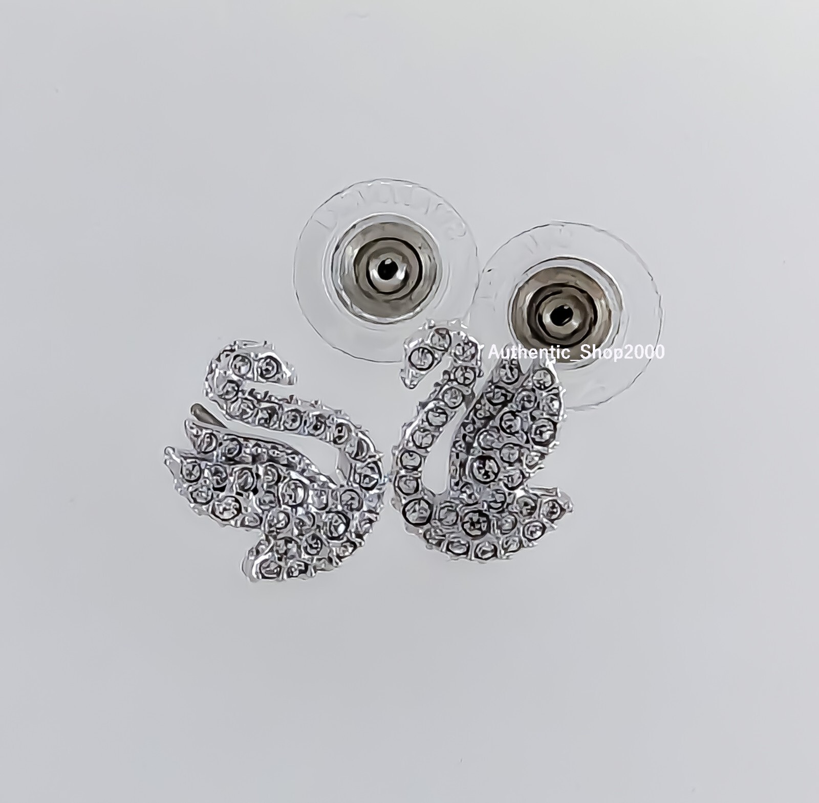 NEW SWAROVSKI Brand Rhodium Iconic Swan Sparkle Pave Logo stud earrings ...