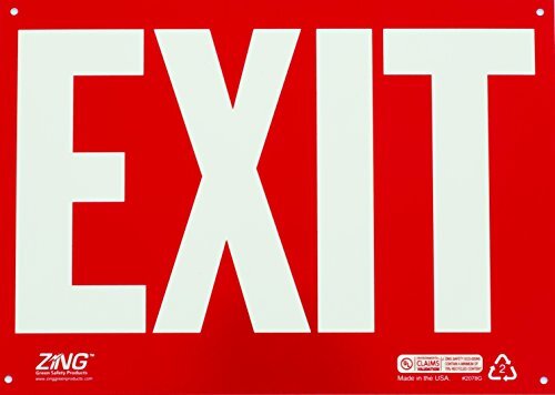 Zing Green Products 2078G Recycled Plastic "Exit" Safety Sign, White On ...