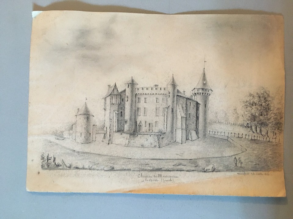 Pencil Drawing On Paper Château De Brède Montesquieu 1836 Architecture ...