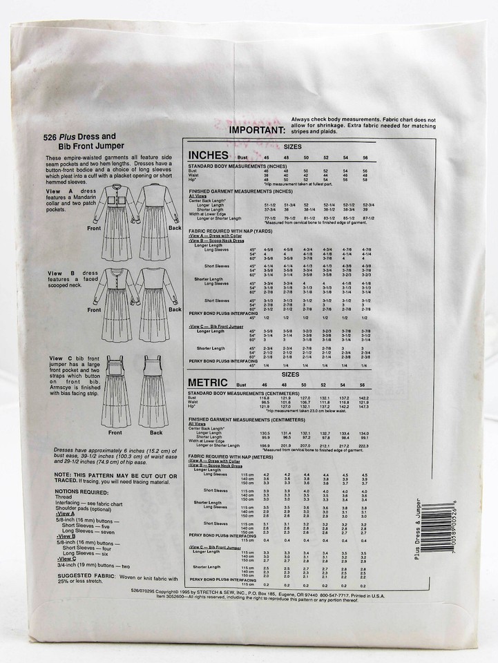 Ann Person Collectibles Stretch and Sew Pattern #526 - Dress and Bib ...