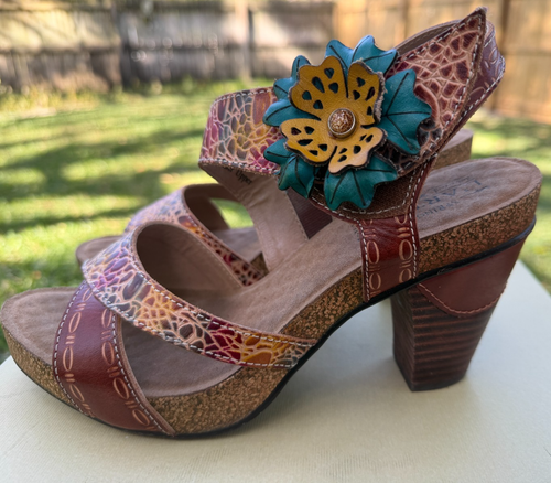 Spring Step L'Artiste Women's Veneka Flower Sandal Brown Heel Multi 8.5 ...