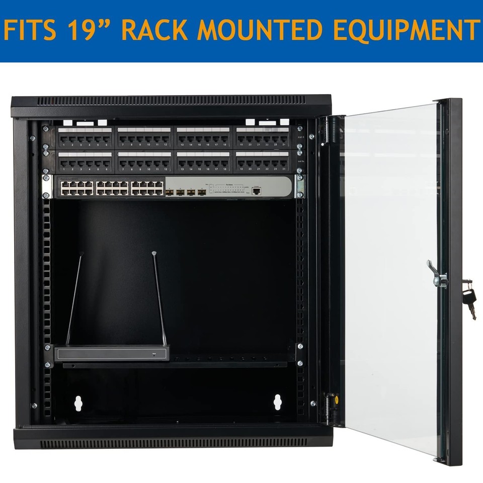 6U Wall Mount Server Cabinet Network Rack Enclosure Locking Glass Door ...