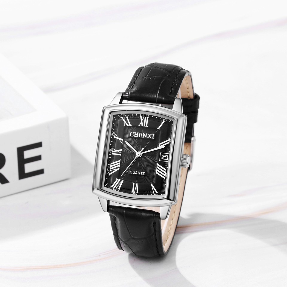 Men Women Waterproof Rectangle Quartz Wristwatch Roman Numerals Dial ...