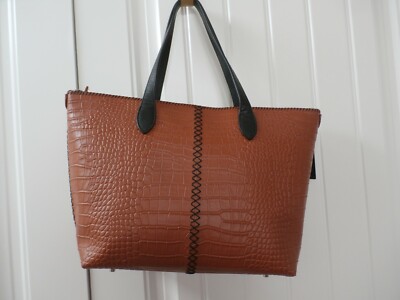 New Isabella Adams Croco Embossed Leather Tote Handbag-Cognac | eBay