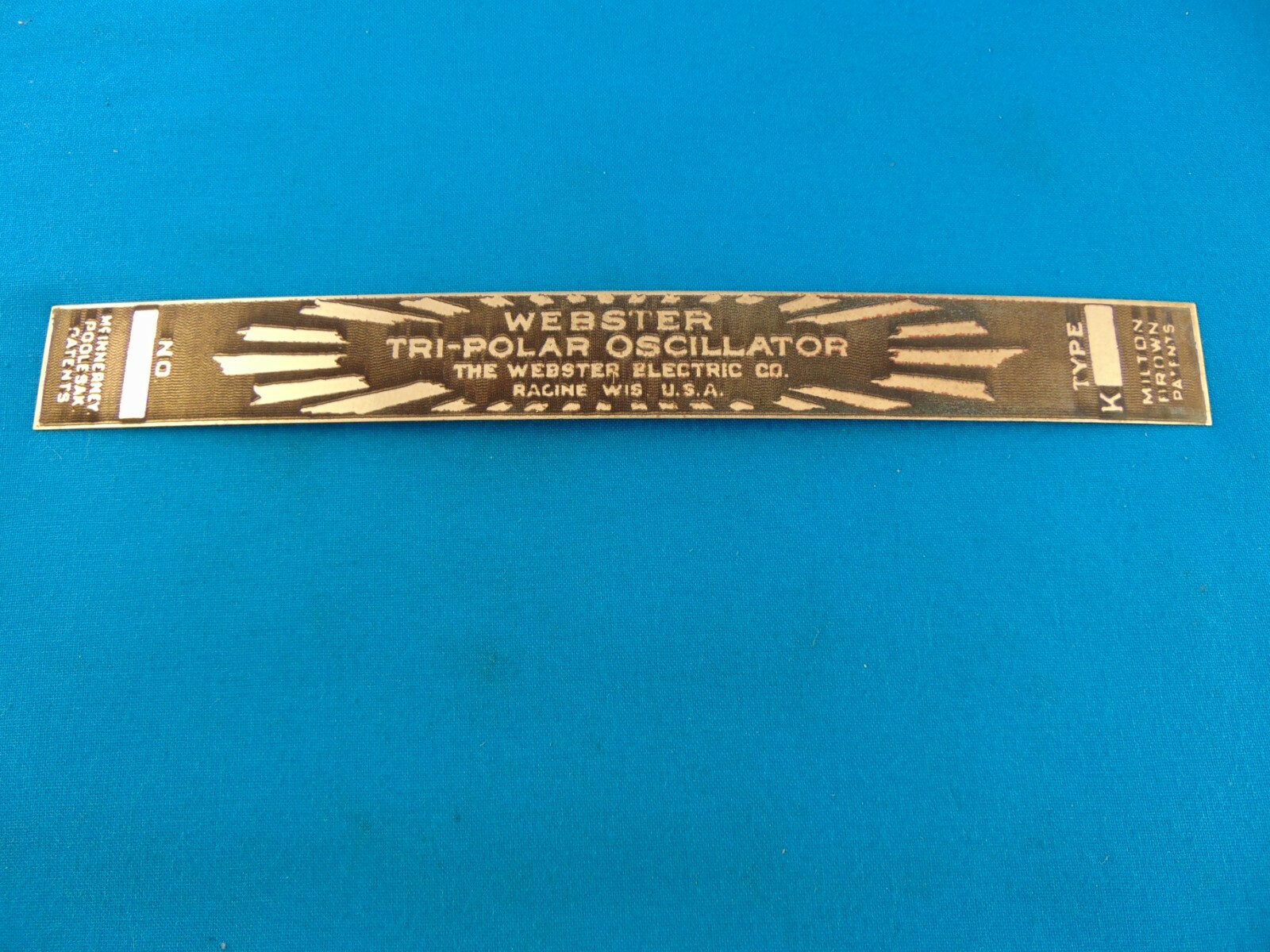 Webster Tri-Polar Oscillator Magneto Brass Data Plate Unstamped Unused ...