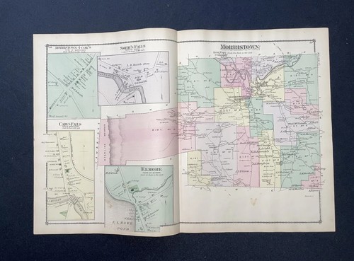 1878 Antique Morristown Vermont Color Map VT F.W. Beers Cadys Falls ...