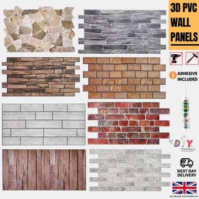 Stone Brick Effect PVC Plastic Wall Covering Panels Decorative Cladding ...