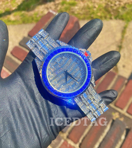 MENS ICED HIP HOP WH. GOLD PT TRENDY BLUE FACE MIAMI PARTY CLUBBERS ...