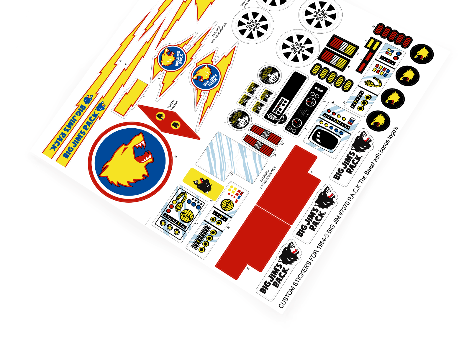 CUSTOM STICKERS for 1975 Mattel Big Jim The Beast #7370 with bonus ...