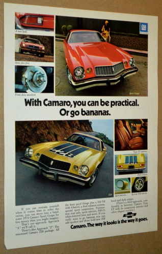 1974 CAMARO z/28 ORIGINAL ADVERTISEMENT AD PRINT 74 SPORT COUPE TYPE LT ...