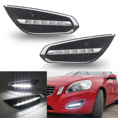 Pair DRL Fog Lamp Front Bumper LED Daytime Running Lights For Volvo S60 ...