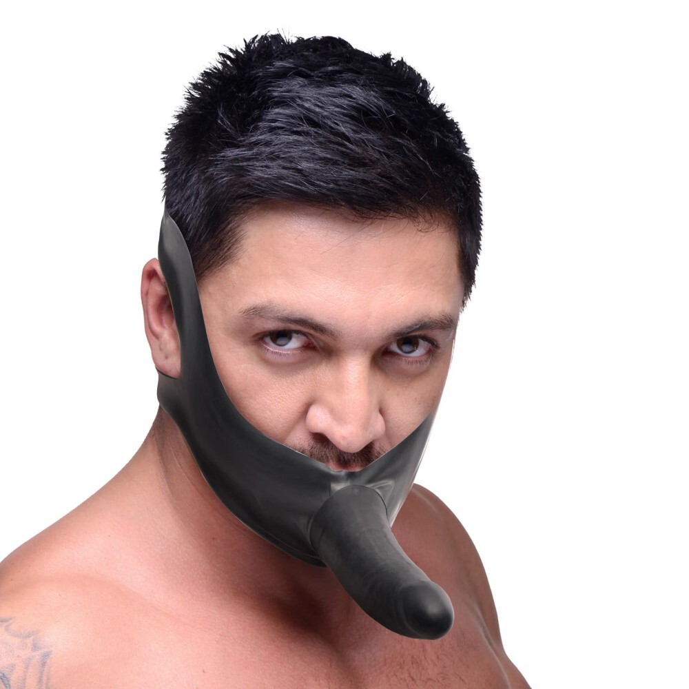 Face Fuk Strap On Black Dildo Mouth Gag Latex Sex Mask Head Harness ...