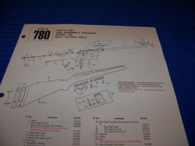 MARLIN 780 & 781 BOLT ACTION RIFLE..LEGEND/EXPLODED VIEW/PARTS LIST ...