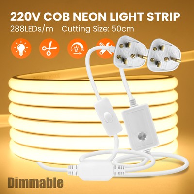 220V Neon COB LED Strip Lights Flexible Tape Outdoor Waterproof IP67 ...