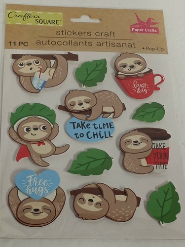 Crafter's Square SLOTH Stickers 3D POP UP CHILLIN SLOTH HUGS LAZY DAY ...